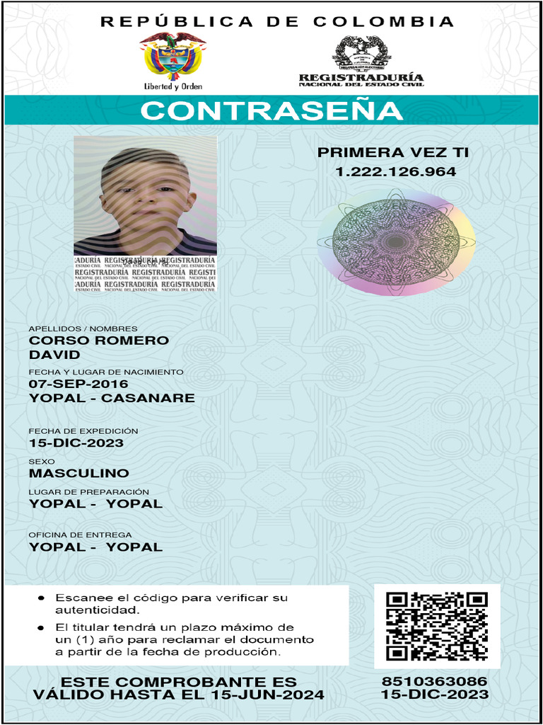Comprobante de Identidad David Corso | PDF