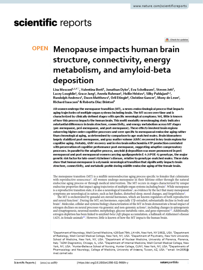 Menopause Impacts Human Brain Structure, Connectivity, Energy ...
