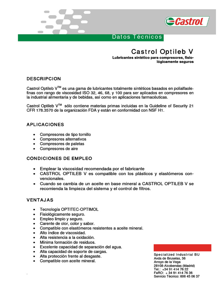 Optileb V Fusion | PDF | Lubricante | Materiales