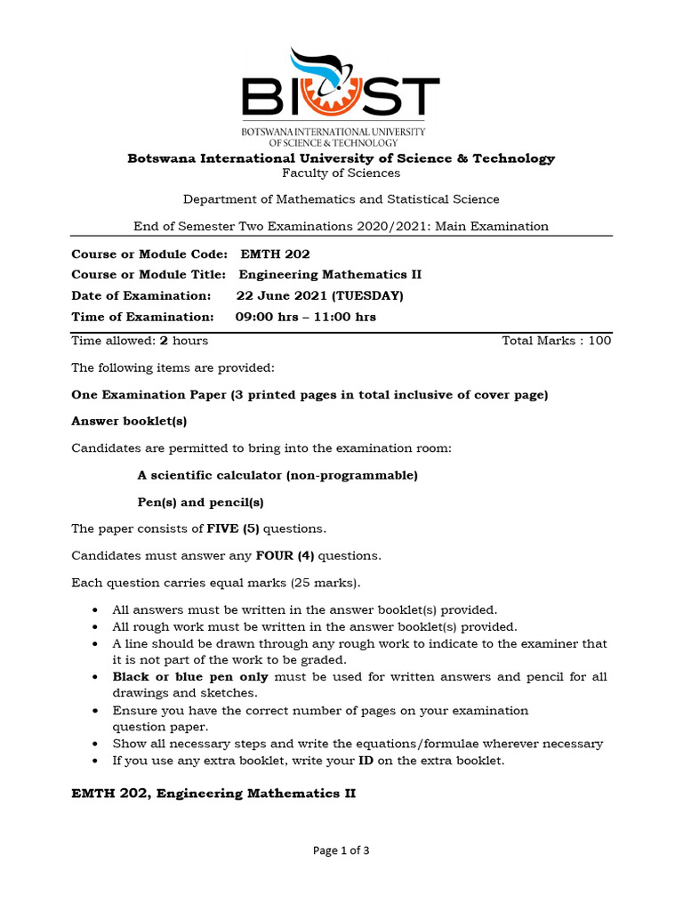 Engineering Math Exam Guide | PDF | Mathematical Objects | Mathematical Analysis