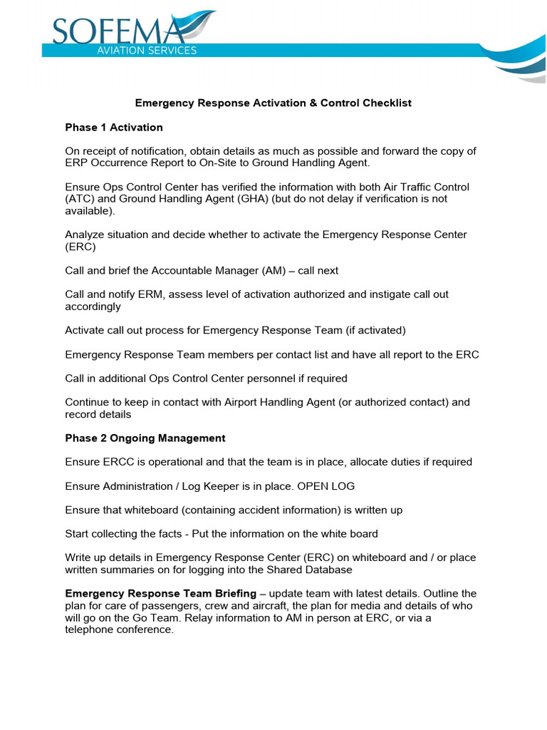 Emergency Response Activation Checklist | PDF | Air Traffic Control ...