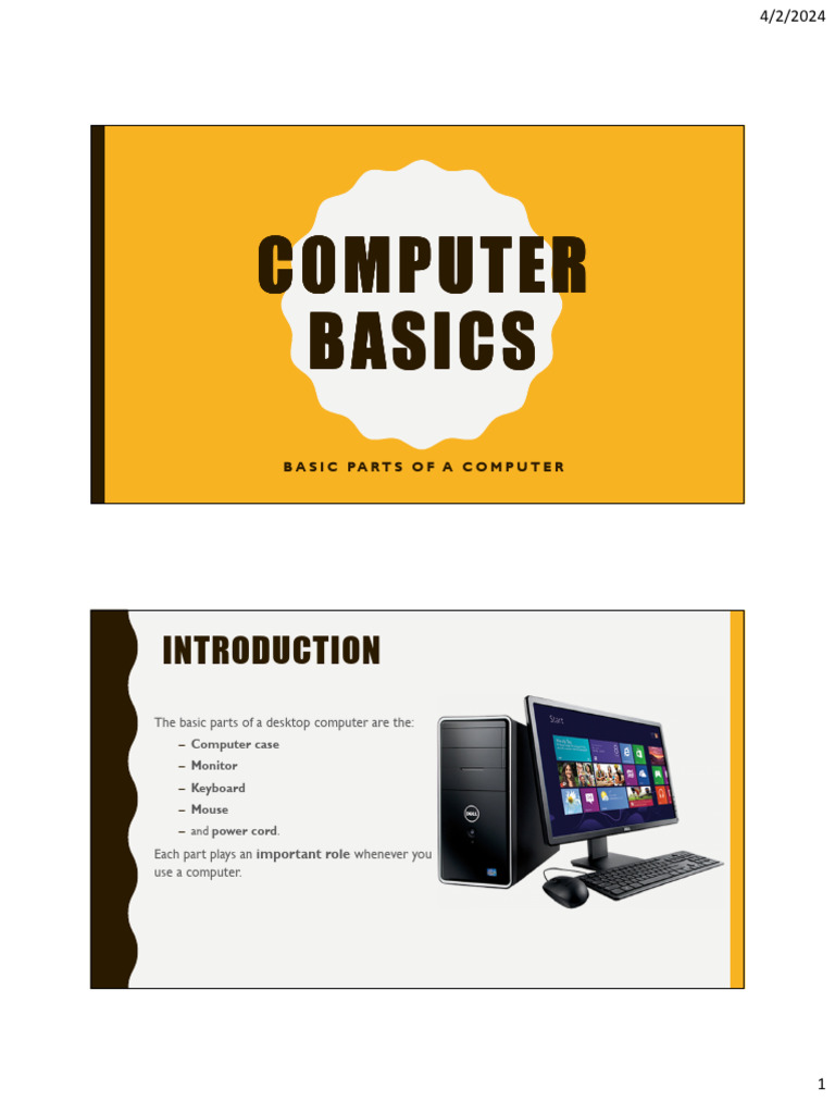 Computer Basics - Basic Parts of a Computer - PowerPoint | PDF | Computer Monitor | Computer ...