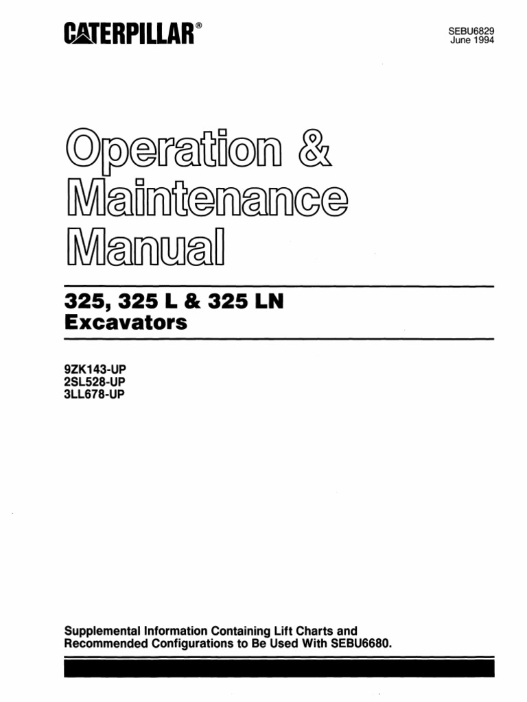 OMM For CAT 325 Excavator - Supplimentary Lift Chart | PDF