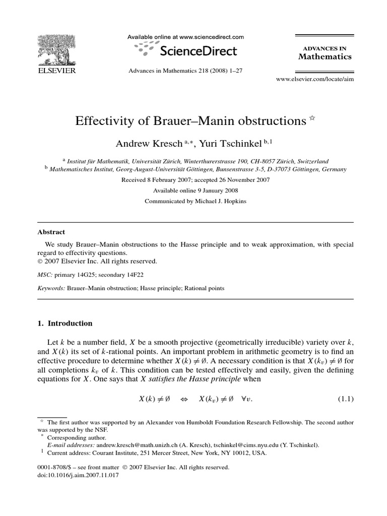Effectivity of Brauer Manin Obstruction | PDF | Field (Mathematics) | Group (Mathematics)