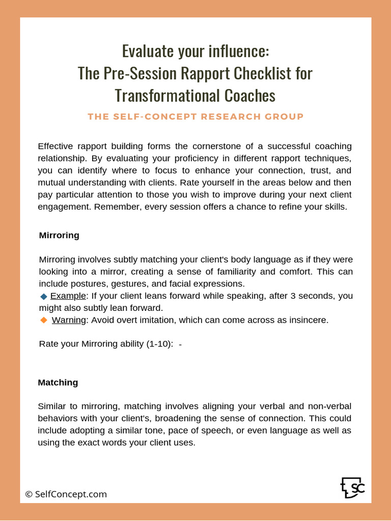 The Pre-Session Rapport Checklist ForTransformational Coaches | PDF ...