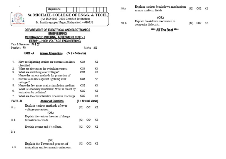 Ee8701 Hve In1 | PDF | Electrical Breakdown | Electromagnetism