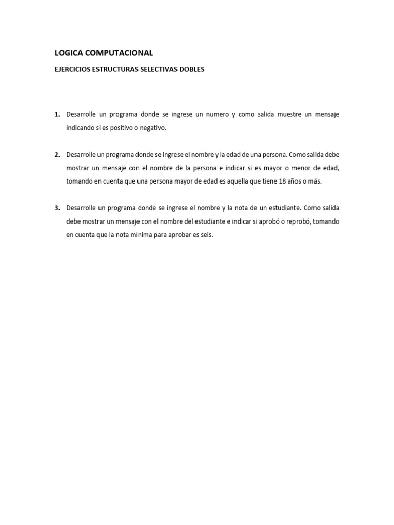 Ejercicios Estructuras Selectivas Dobles | PDF