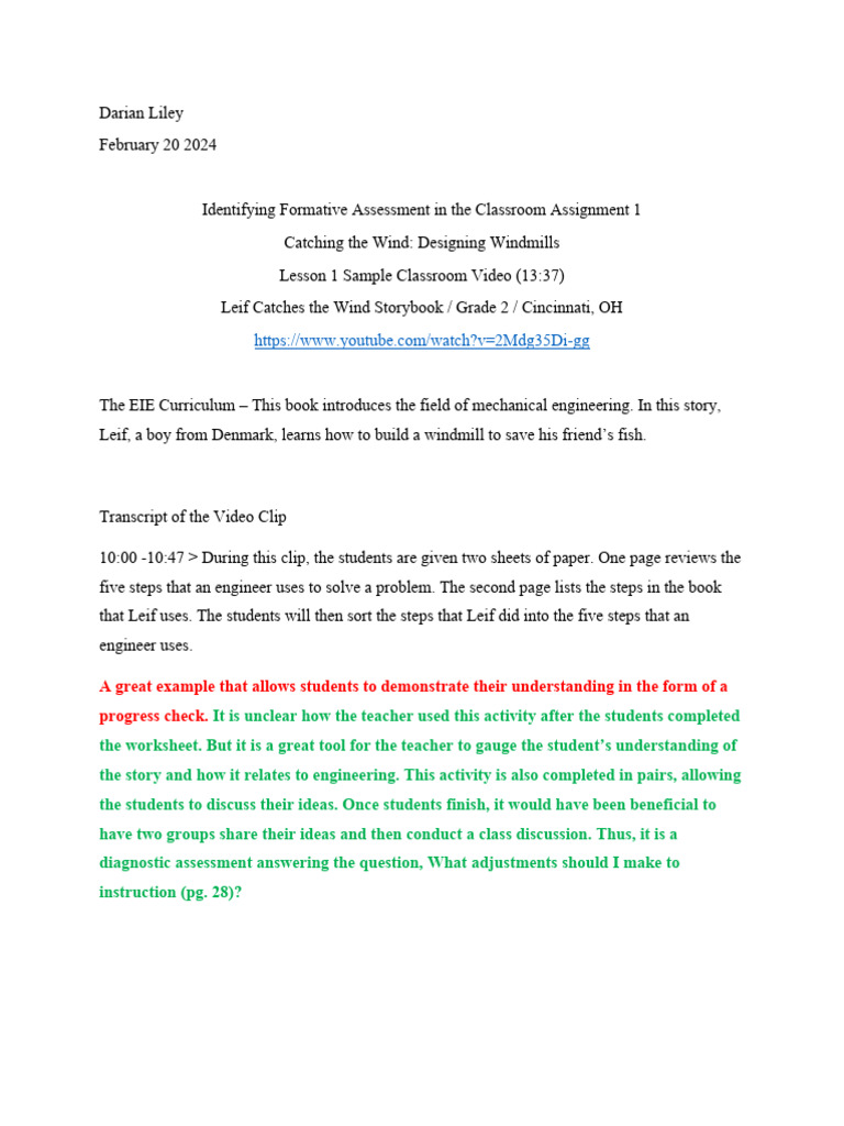 Identifying Formative Assessment in The Classroom Assignment 1 | PDF | Cognitive Science | Human ...