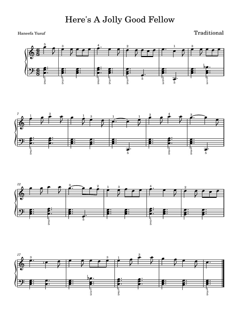 Jolly Good Fellow Lyrics by Haneefa Yusuf | PDF