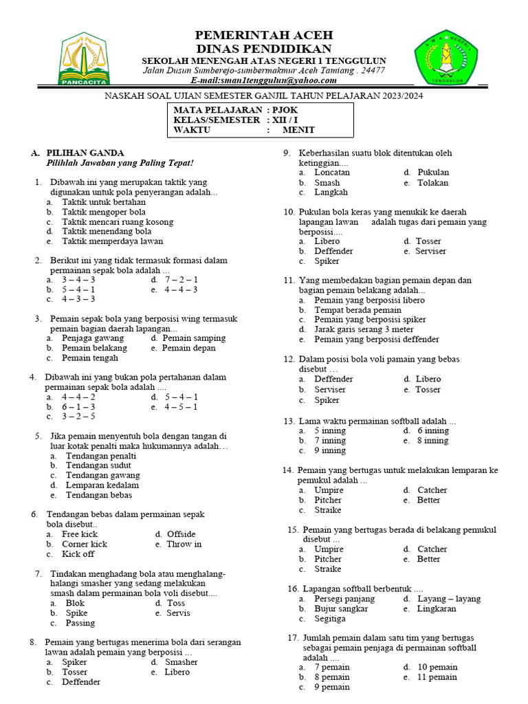 Soal PJOK Kelas XII 2021 | PDF