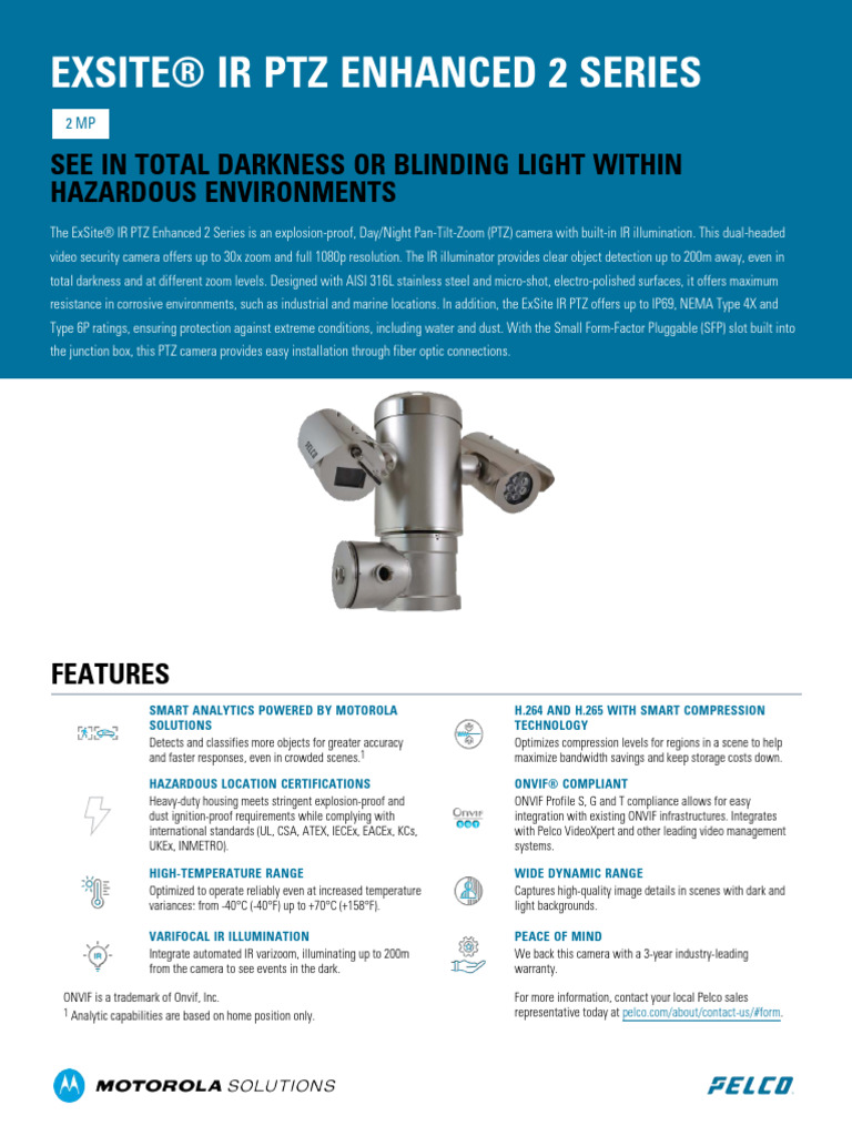 Pelco Exsite Enhanced 2ir PTZ Camera Datasheet en | PDF | Pixel