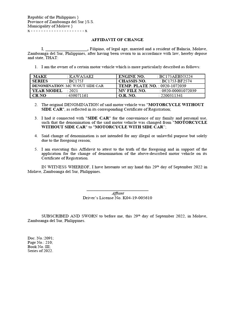 AFFIDAVIT OF CHANGE DENOMINATION | PDF