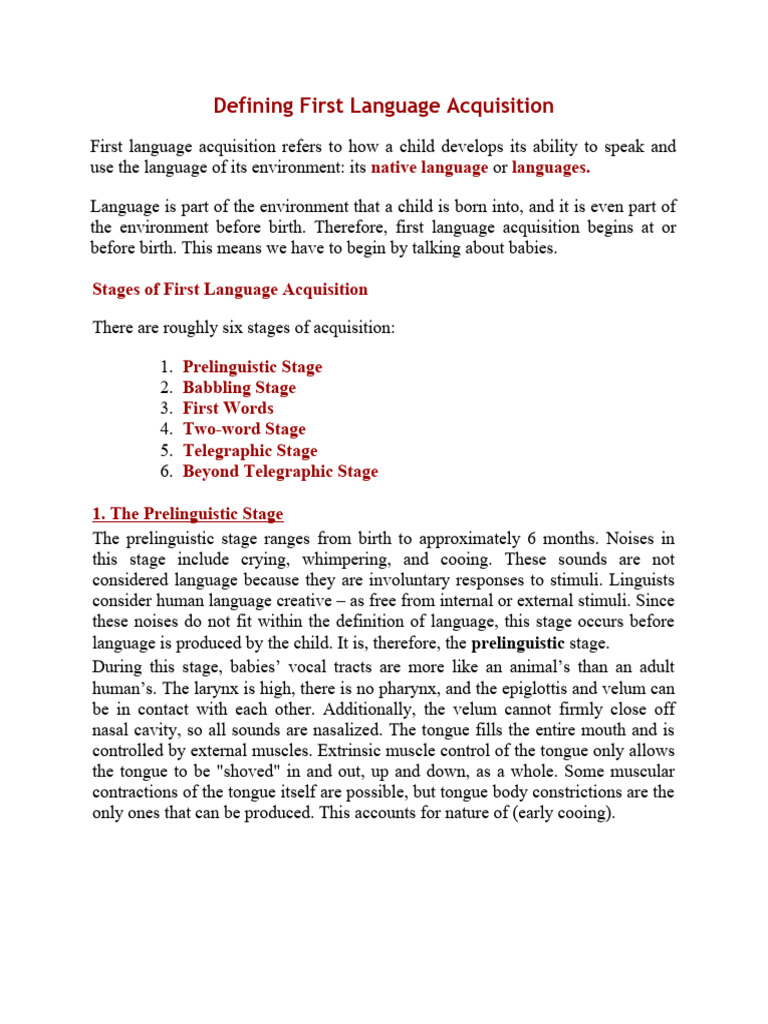 Defining First Language Acquisition | PDF | Language Acquisition | Consonant