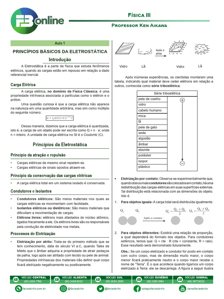 047.706 - 16139422 - EAD FB MIL - Física III - Aula 1 - Ken | PDF | Carga elétrica | Eletricidade