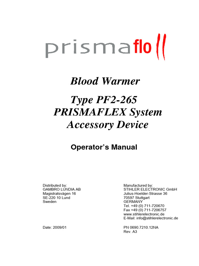 EM00000183 Stihler Electronic GMBH - Prismaflo II Blood Warmer Type PF2 ...
