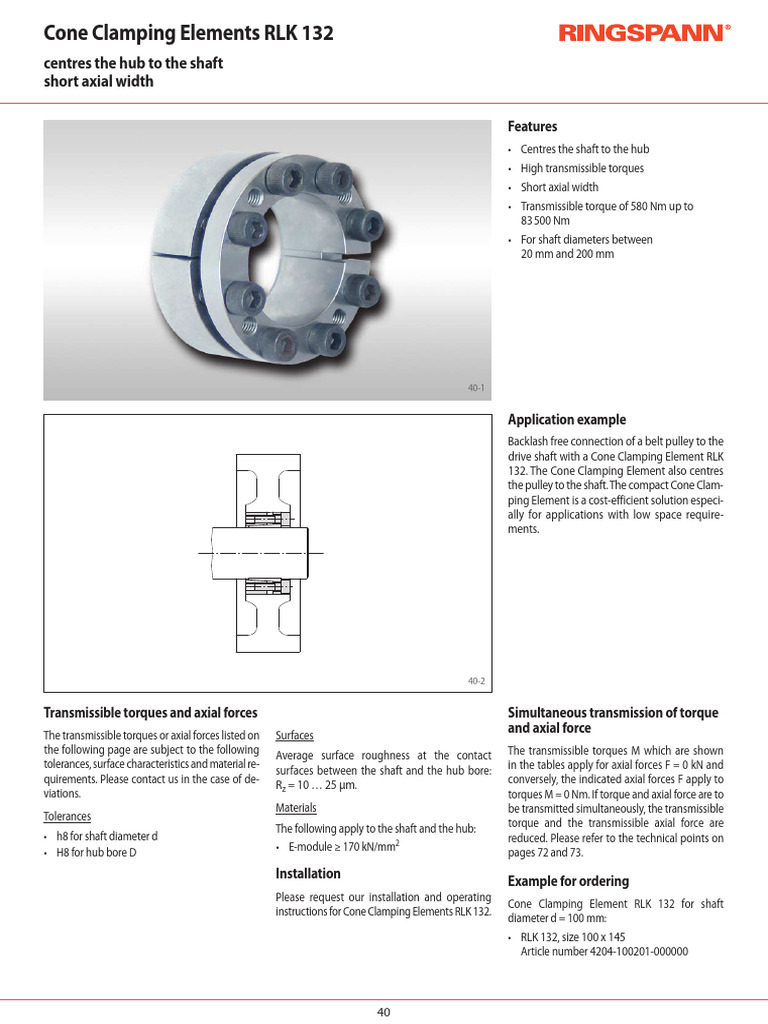 RLK 132 Cone Clamping Elements Guide | PDF | Mechanical Engineering