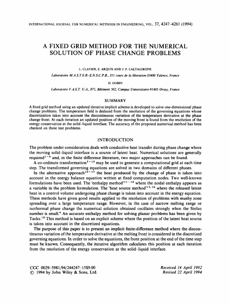 A Fixed Grid Method For The Numerical So | PDF | Numerical Analysis | Heat