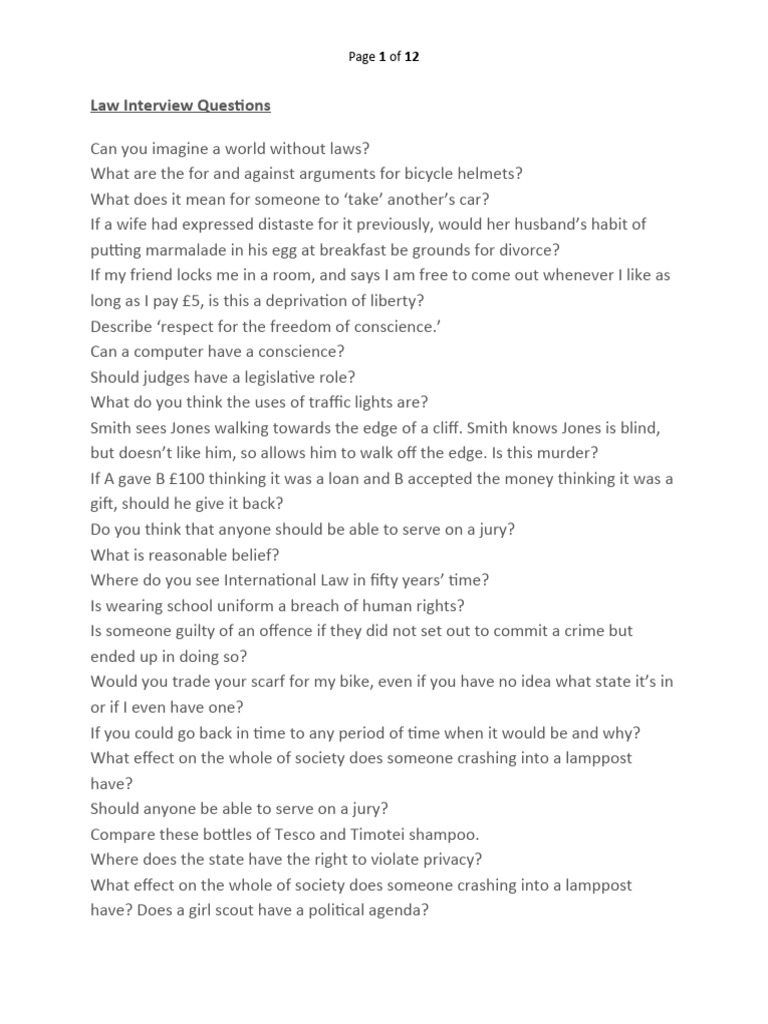 Law Previous Year Oxford Interview Questions | PDF | Question | Reason
