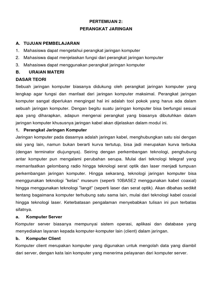 Perangkat Jaringan Komputer dan Fungsinya | PDF