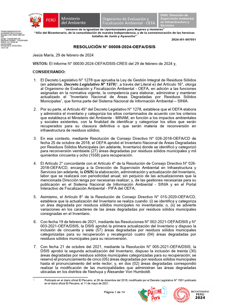 Resolucion 00008 2024 Dsis | PDF | Residuos | Contaminación