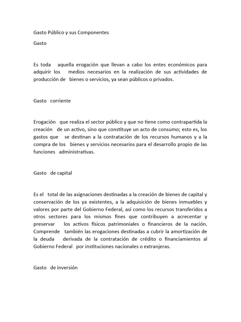Gasto Público y Sus Componentes | PDF | Gastos gubernamentales ...
