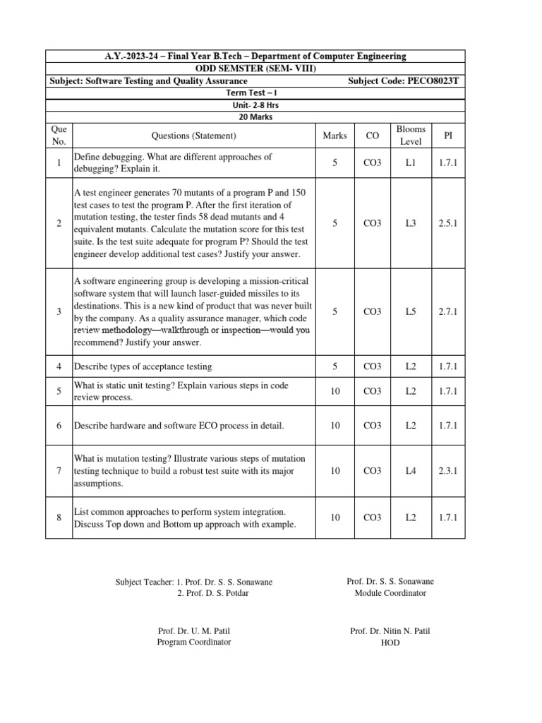 B.Tech-STQA-PECO8023T-Unit-II QB | PDF | Systems Architecture | Engineering