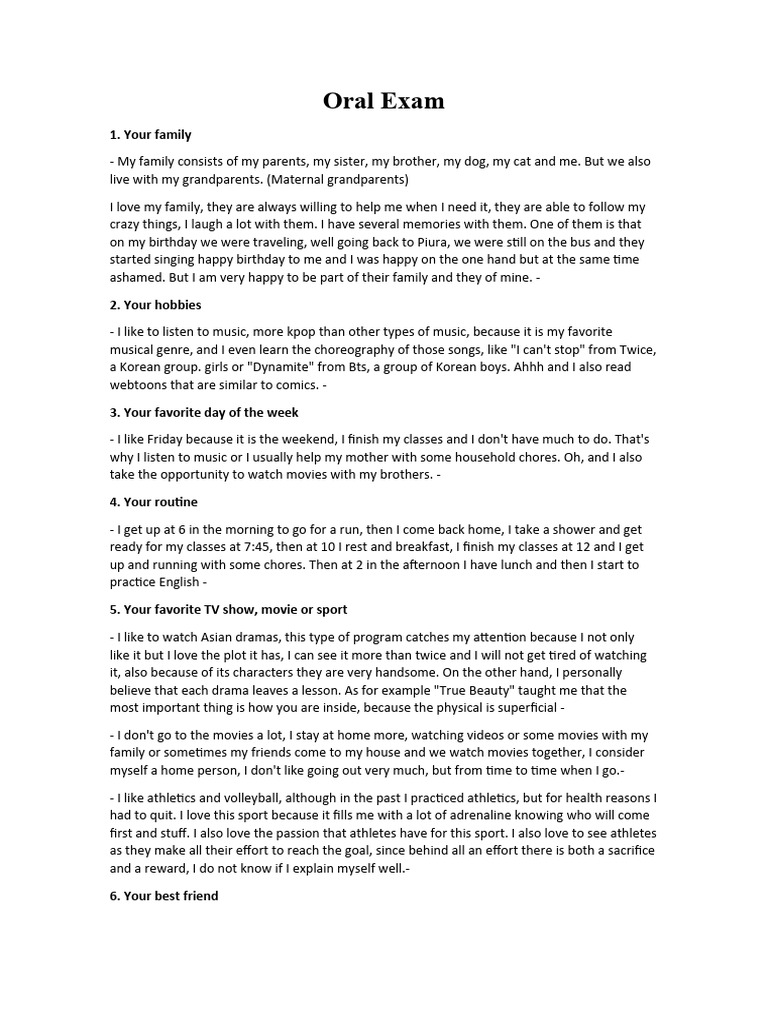 Oral Exam Part. 2 | PDF | Workweek And Weekend