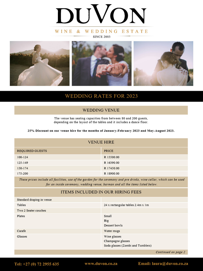 DuVon Wedding Pricelist 2023 | PDF | Drink | Fermented Drinks