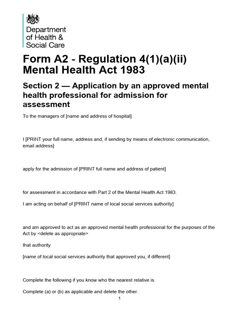 Form A2 Section 2 - Application by An Approved Mental Health ...