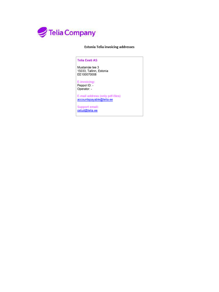 Estonia Telia Invoicing Addresses | PDF