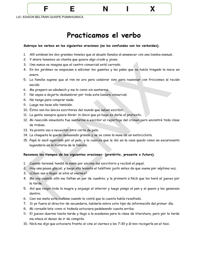 PRACTICA VERBO | PDF | Relaciones sintácticas | Morfología Lingüística