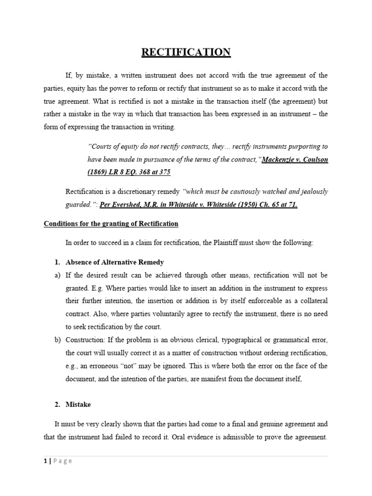 RECTIFICATION | PDF | Burden Of Proof (Law) | Legal Remedy