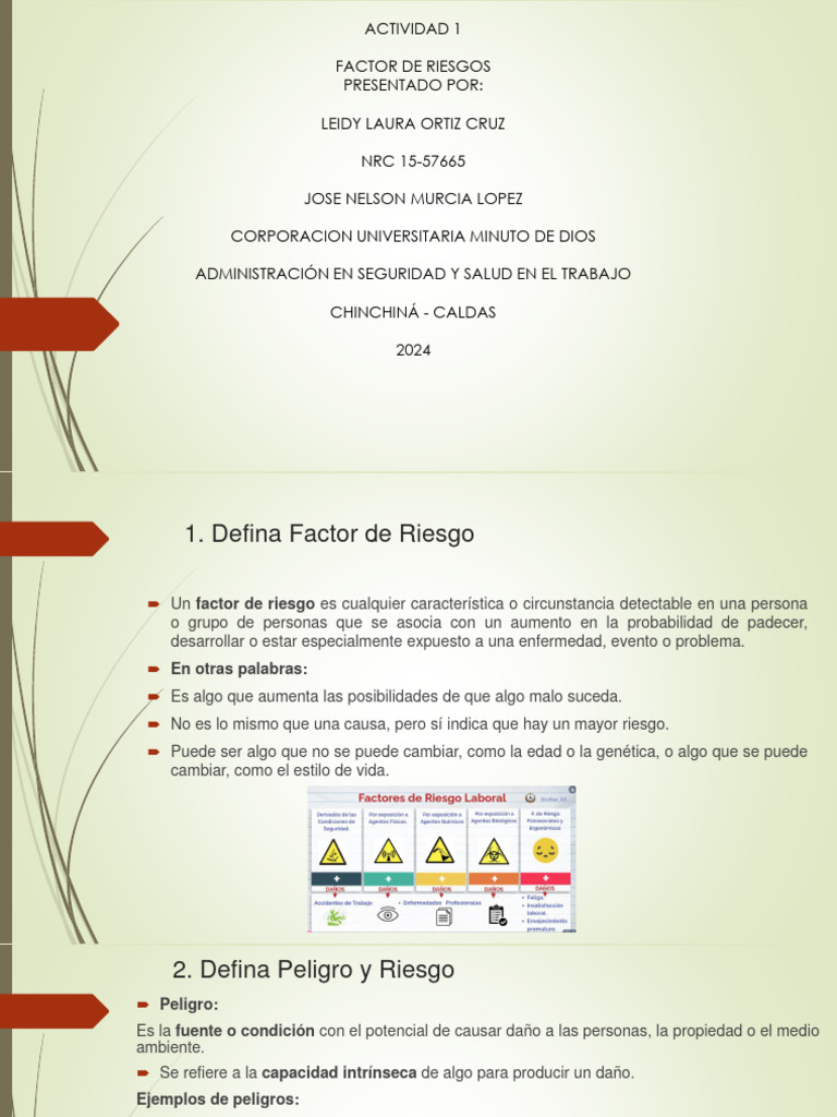 Actividad 1 Factores de Riesgo. | PDF | Seguridad y salud ocupacional | Medicina CLINICA