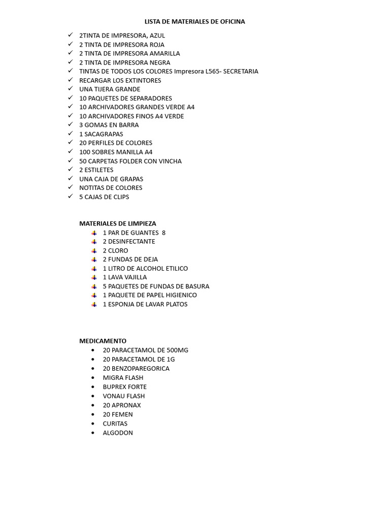 Lista de Materiales D Eoficina | PDF