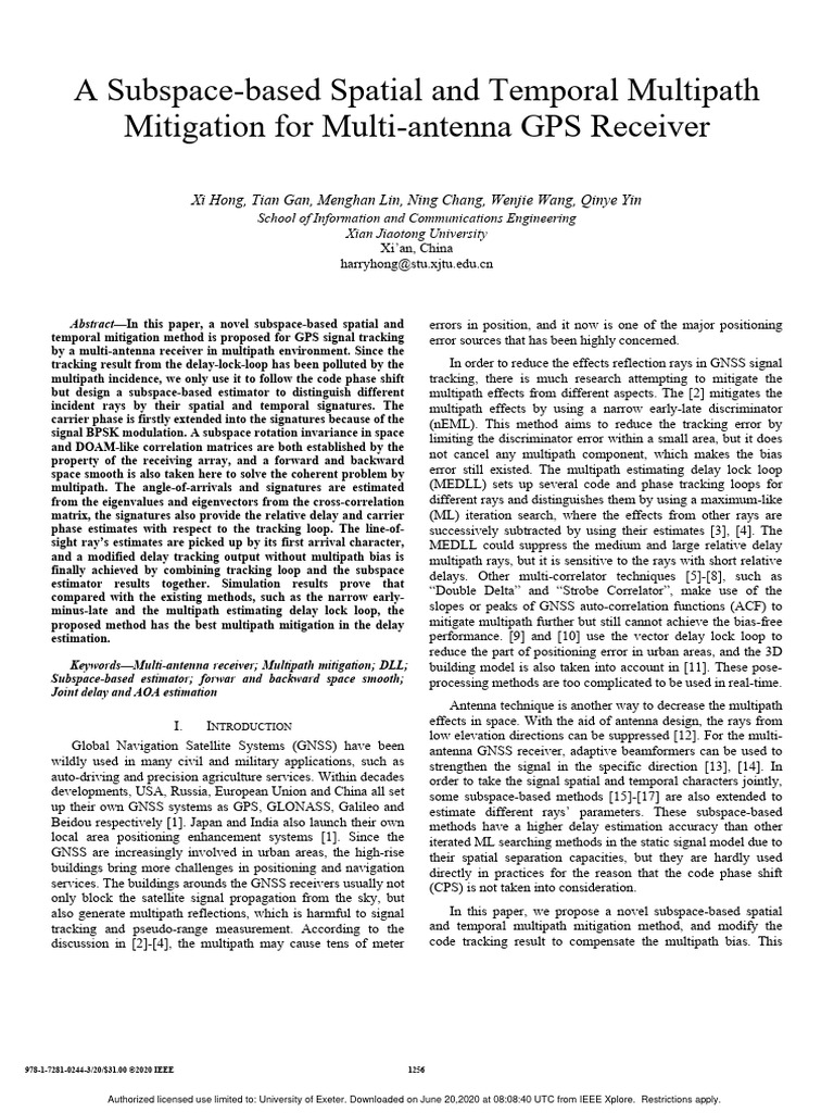 A Subspace-Based Spatial and Temporal Multipath Mitigation For Multi-Antenna GPS Receiver | PDF ...