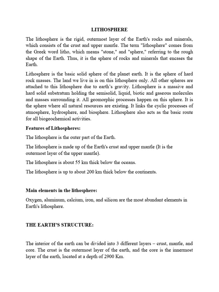Lithosphere | PDF | Plate Tectonics | Soil
