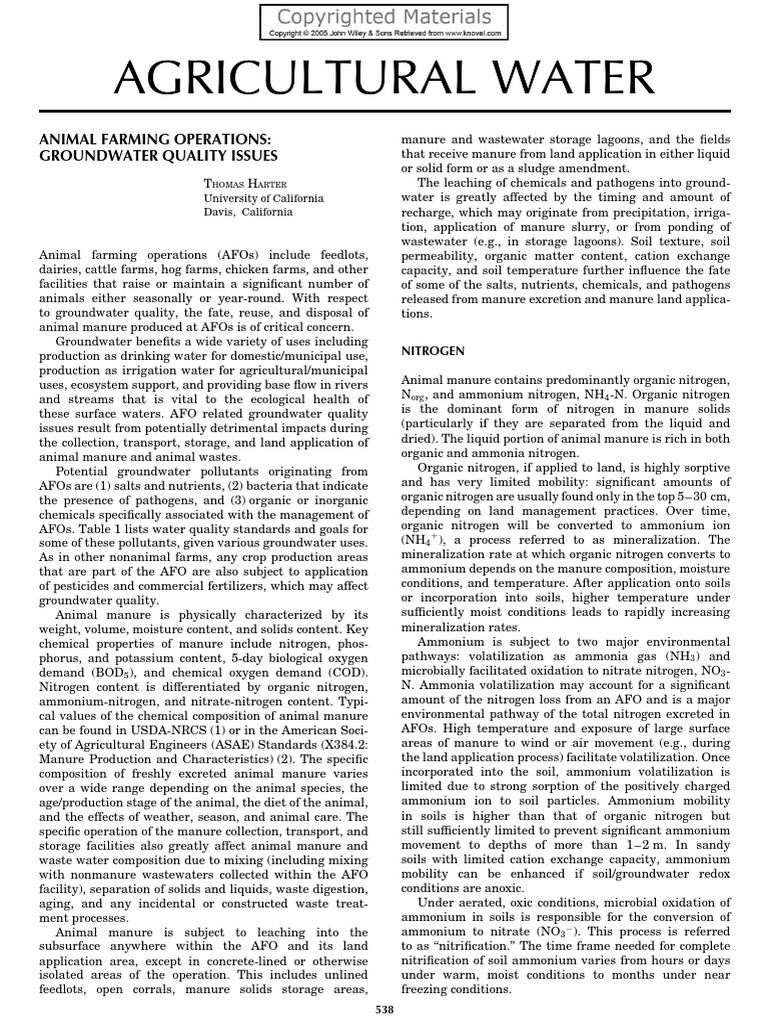 Agricultural Water Agricultural Water: Animal Farming Operations ...