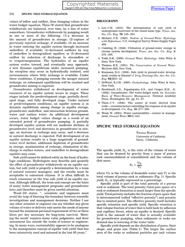 576 Specific Yield Storage Equation: Bibliography | PDF | Porosity ...