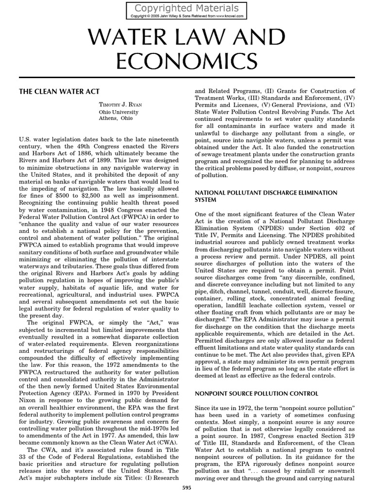 Water Law and Economics Water Law and Economics: The Clean Water Act ...