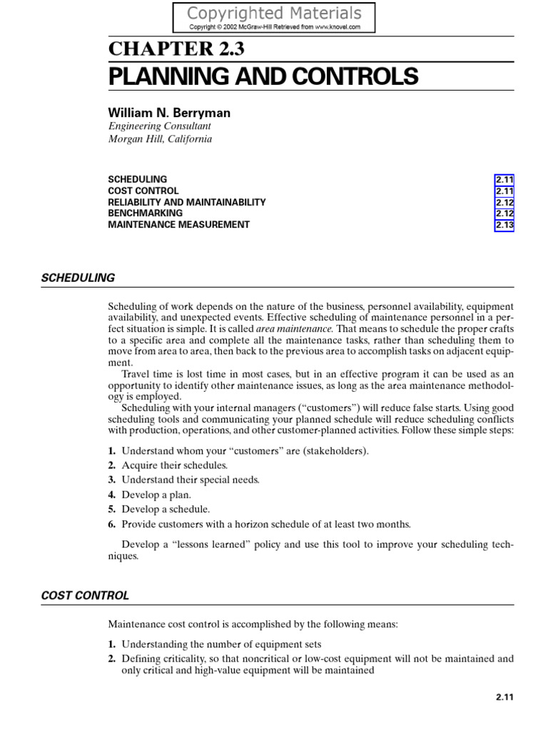 Planning and Controls: William N. Berryman | PDF | Reliability Engineering | Systems Engineering