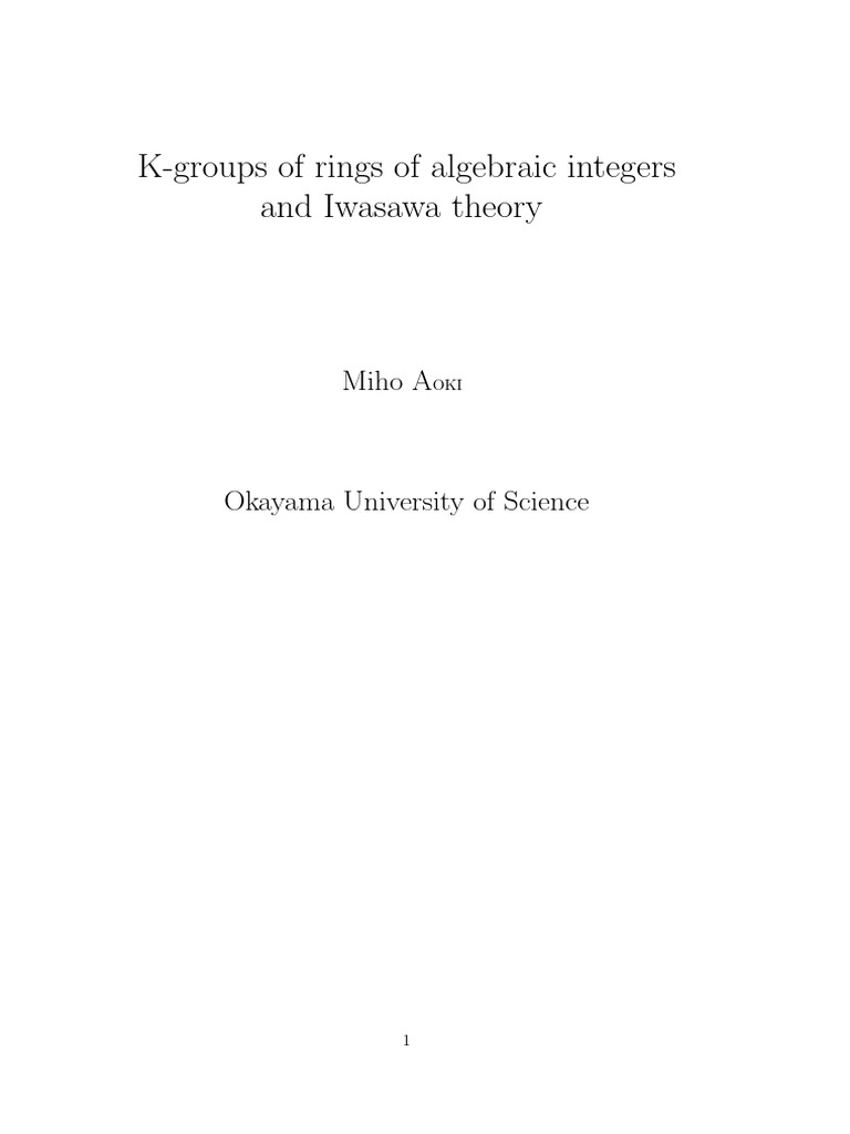 K Groups of Rings and Iw Theory | PDF | Prime Number | Ring (Mathematics)
