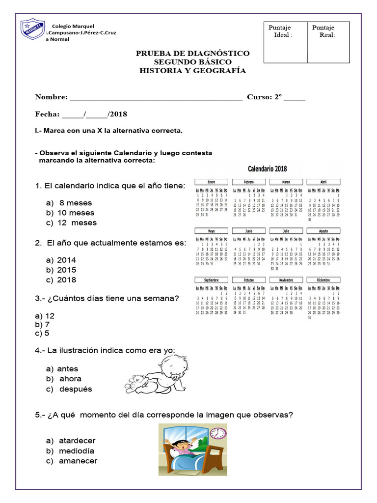 Diagnóstico Historia y Geografía 2º Básico | PDF