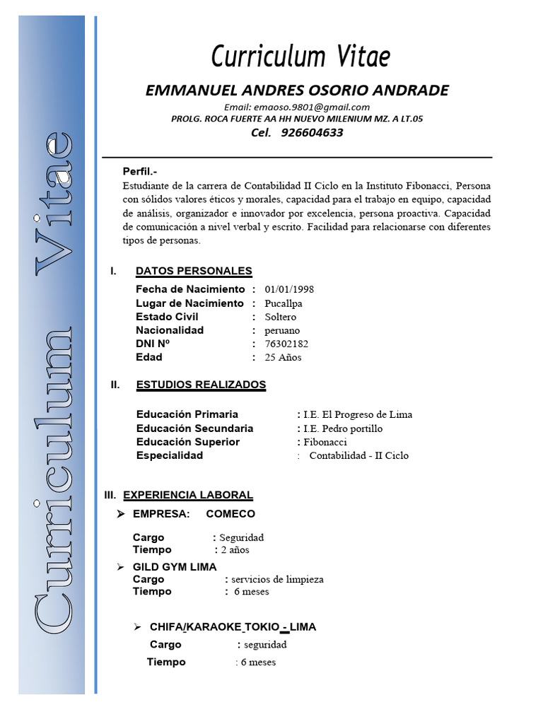 CV Emmanuel | PDF | Documento de identidad