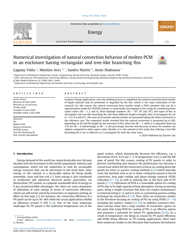 J Energy 2020 118223 | PDF | Heat Transfer | Photovoltaics