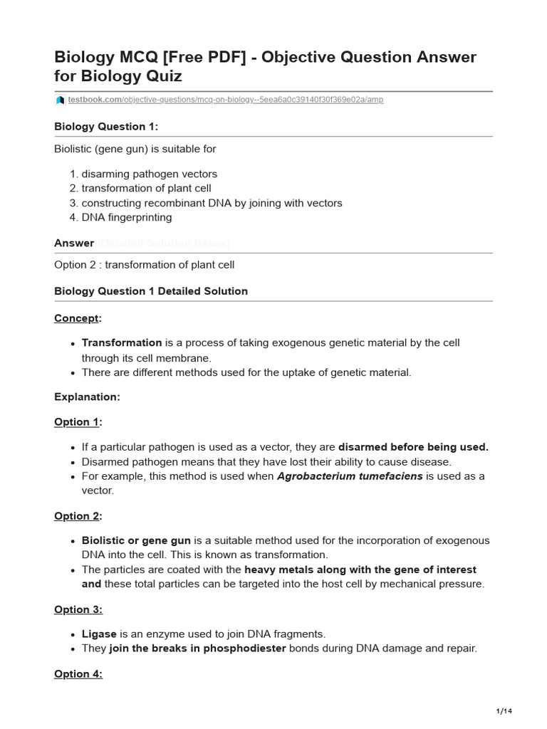 Biology MCQ Free PDF - Objective Question Answer For Biology Quiz | PDF | Meiosis | Cell (Biology)