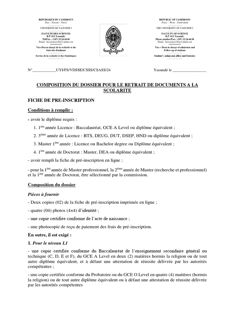 Dossier de Retrait de Documents UY1 | PDF | Doctorat | Diplôme