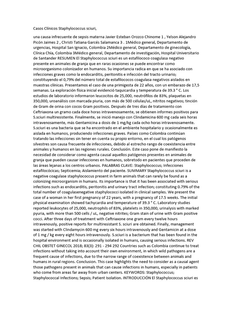 Casos Clínicos Staphylococcus Sciuri 1 Descargar Gratis Pdf Especialidades Medicas Inmunología