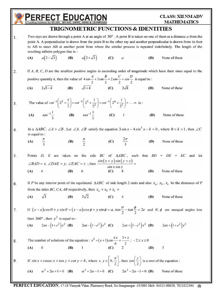 Trignometry Adv Pdf Trigonometric Functions Circle
