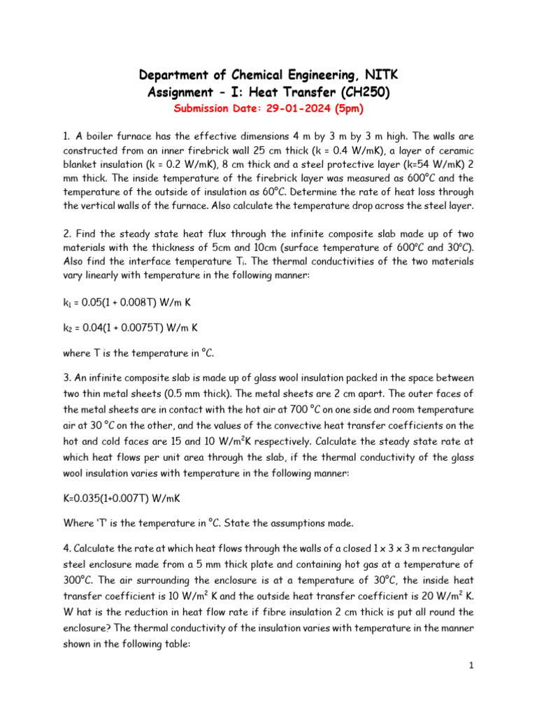 Assignment I | PDF | Thermal Insulation | Heat Transfer