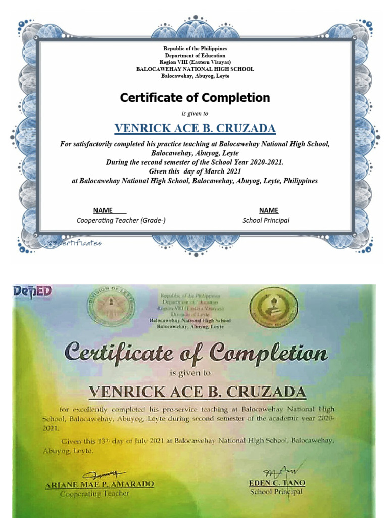 Certificate of Completion for Practice Teaching | PDF
